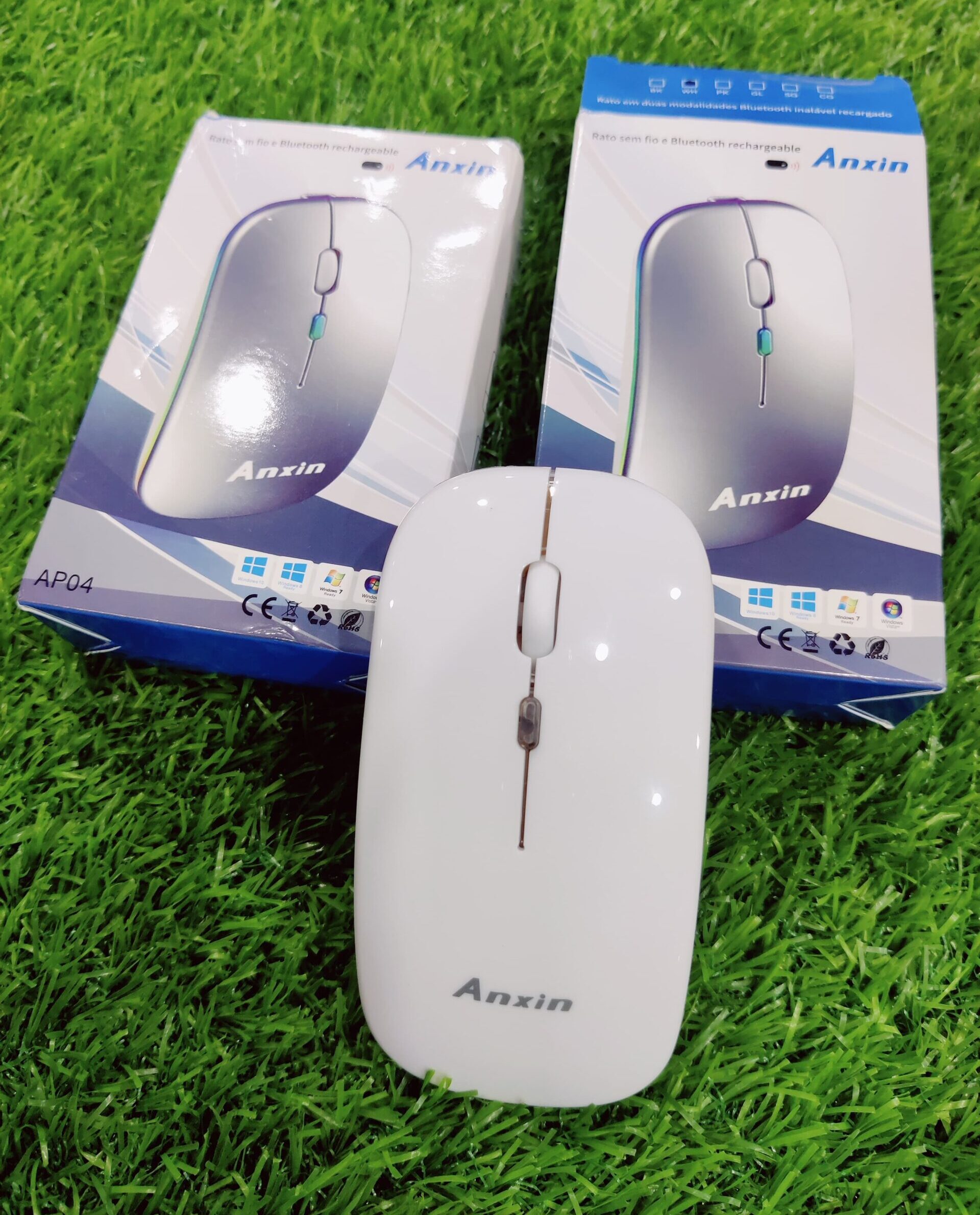 Anxin Rechargeable Wireless Bluetooth Mouse 2.4G USB Mice For Android ...